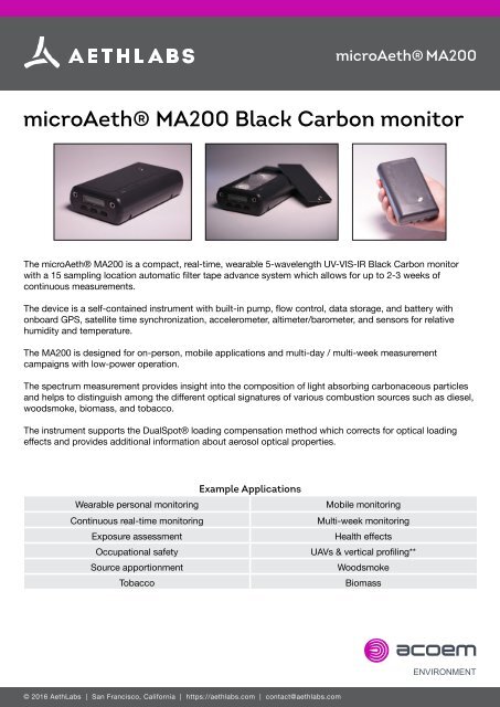 ACOEM Environment AETHLABS microAeth MA200 Black Carbon Monitor