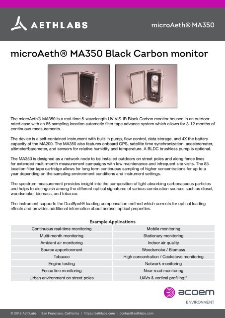 ACOEM Environment AETHLABS microAeth MA350 Black Carbon Monitor
