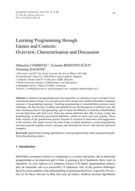 Learning Programming through Games and Contests