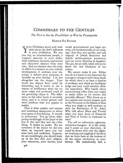 COMMISSARY TO THE GENTILES by Marcus Eli Ravage