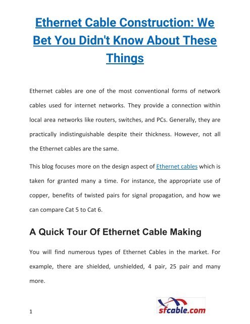 Ethernet Cable Construction: We Bet You Didn't Know About These Things