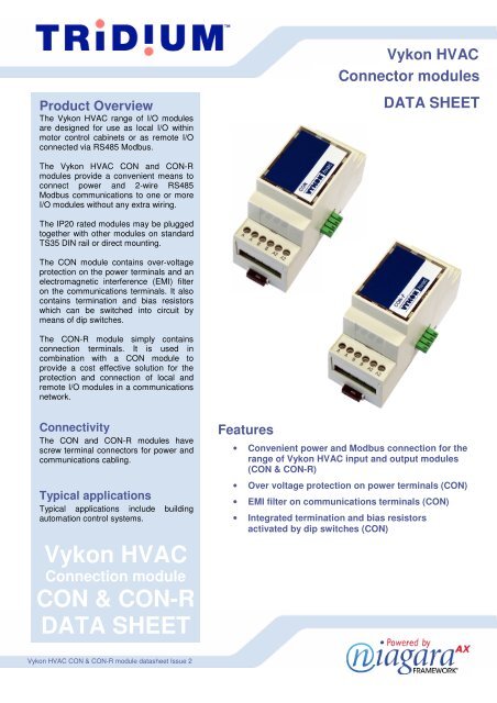 Vykon HVAC CON & CON-R DATA SHEET - Tridium Europe