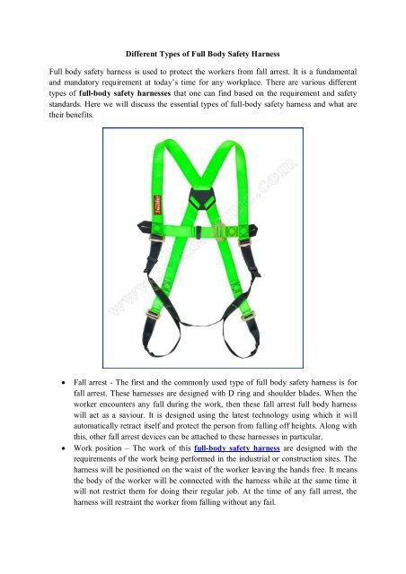 Different Types of Full Body Safety Harness