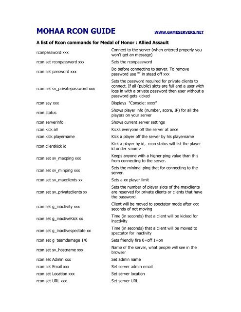 MOHAA RCON GUIDE - you`re at "www.crazysky.com"
