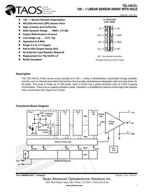 TSL1401CL 128 Ã— 1 LINEAR SENSOR ARRAY WITH HOLD ... - ams