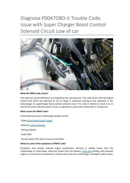 Partsavatar.Ca-Diagnose P0047OBD-II Trouble Code
