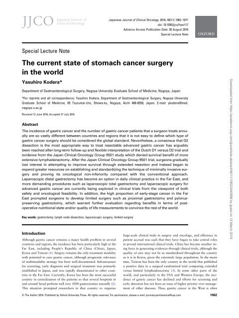 The current state of stomach cancer surgery