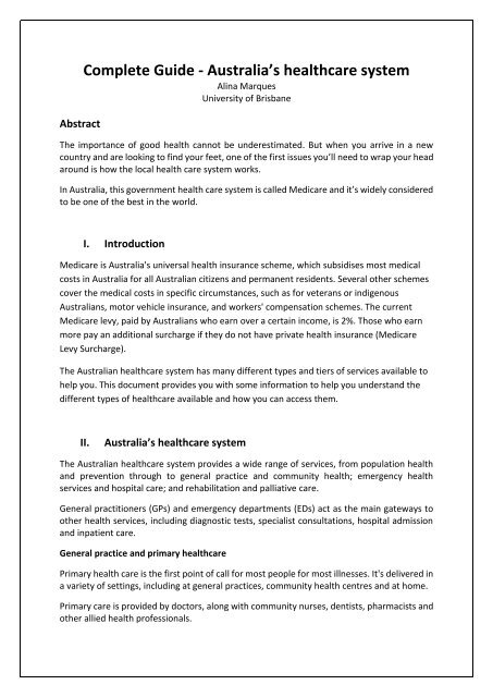 Complete Guide - Australia healthcare system
