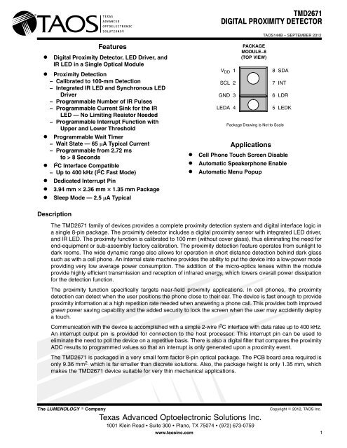 TMD2671 DIGITAL PROXIMITY DETECTOR Texas Advanced ... - ams