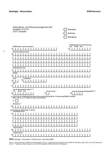 Anleitung zum ausfüllen des EORI-Nummer Antrags