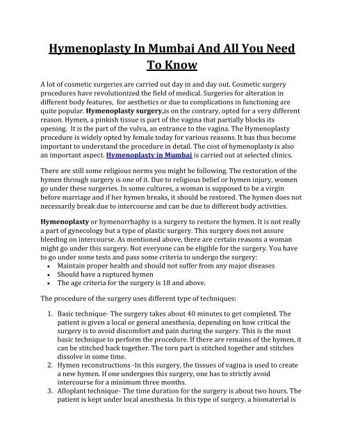 Hymenoplasty in Mumbai