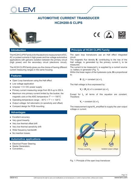 AUTOMOTIVE CURRENT TRANSDUCER HC2H200-S CLIPS - LEM