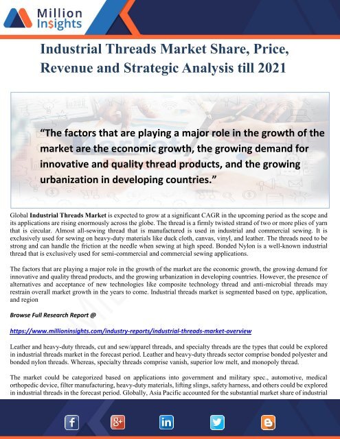 Industrial Threads Market Share, Price, Revenue and Strategic Analysis ...