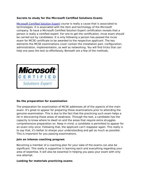 Secrets to study for the Microsoft Certified Solutions Exams