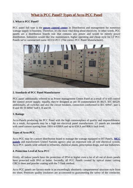 What is PCC Panel? Types of Accu-PCC Panel