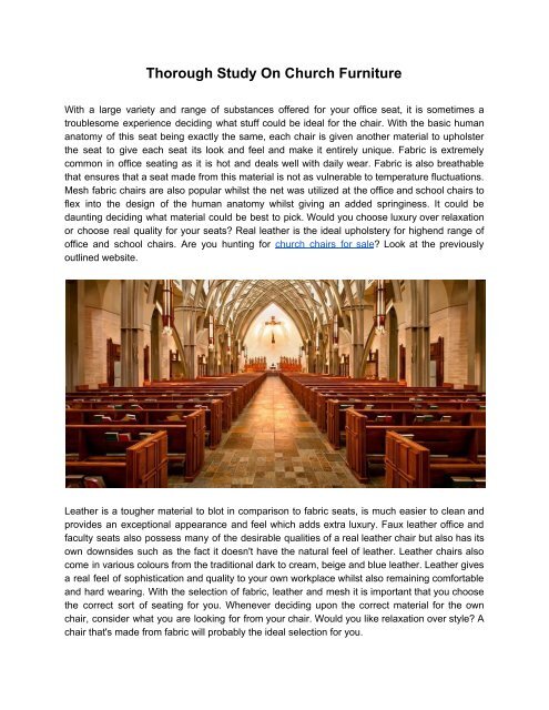 Thorough Study On Church Furniture