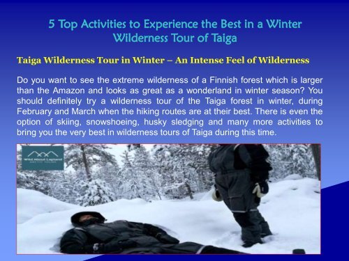5 Top Activities to Experience the Best in a Winter Wilderness Tour of ...