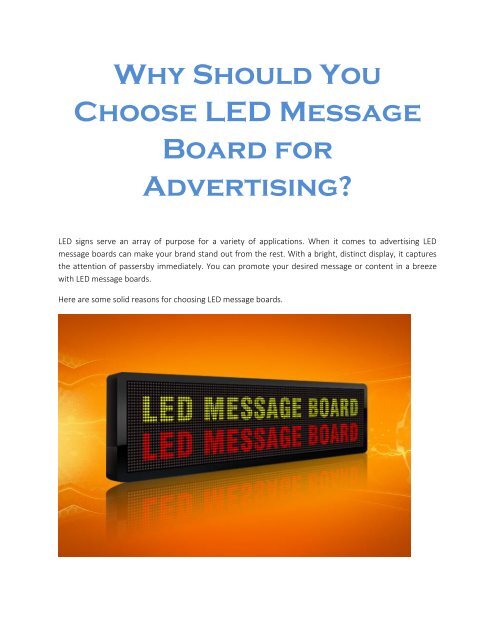 Why Should You Choose LED Message Board for Advertising