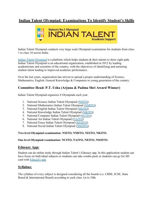 Indian Talent Olympiad: Examination To Identify Student's Skills