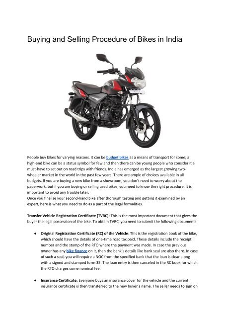 Buying and Selling Procedure of Bikes in India