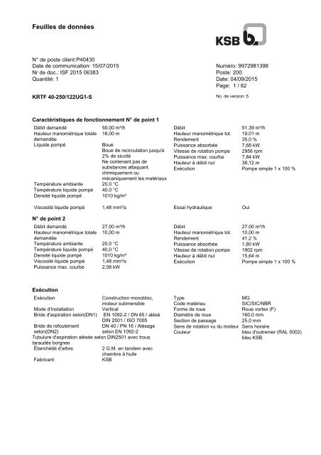 DATA SHEET Pompe KSB