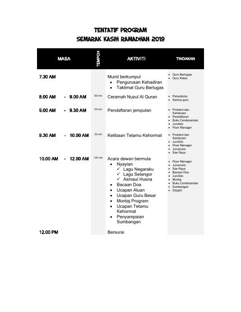 Tentatif Program Semarak Kasih Ramadhan 2019