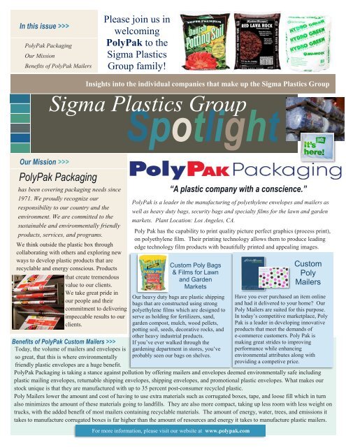Spotlight for PolyPak Packaging from the Sigma Plastic Group