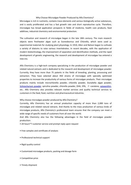 Why Choose Microalgae Powder