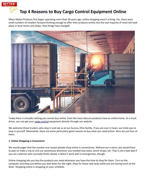 Top 4 Reasons to Buy Cargo Control Equipment Online