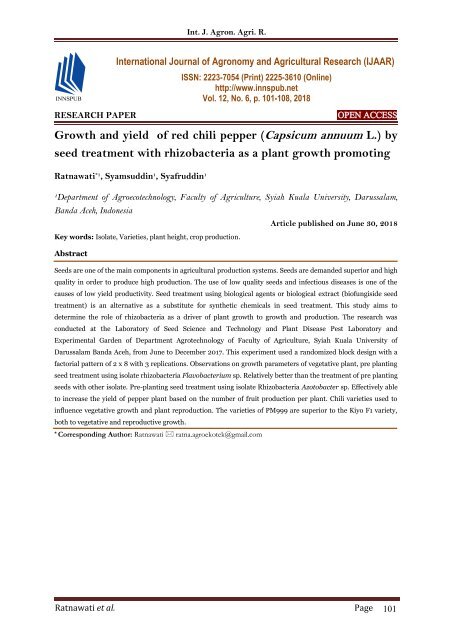 Growth and yield of red chili pepper (Capsicum annuum L.) by seed ...