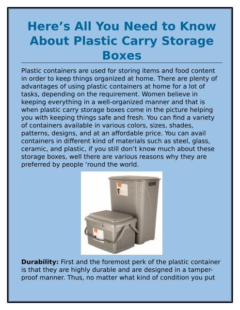 Here’s All You Need To Know About Plastic Carry Storage Boxes!