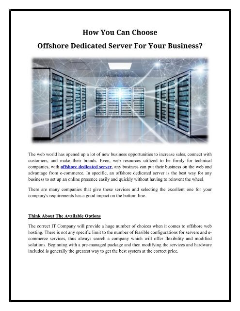 Offshore Dedicated Server For Your Business