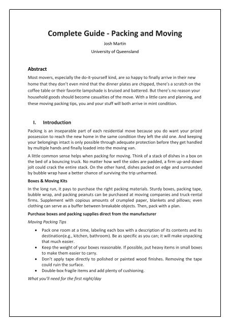 Complete Guide - Packing and Moving Complete Guide - Packing and Moving