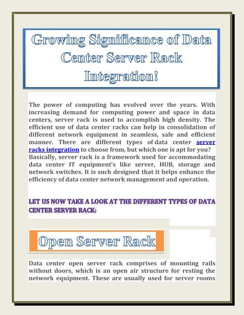 Growing Significance of Data Center Server Rack Integration!