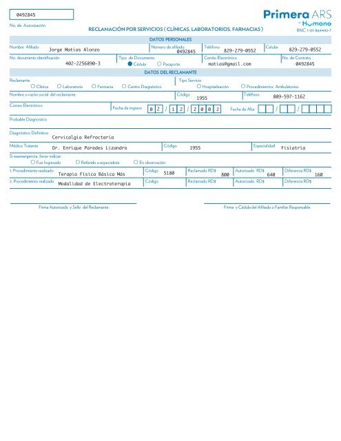 Autorización ARS. Humano
