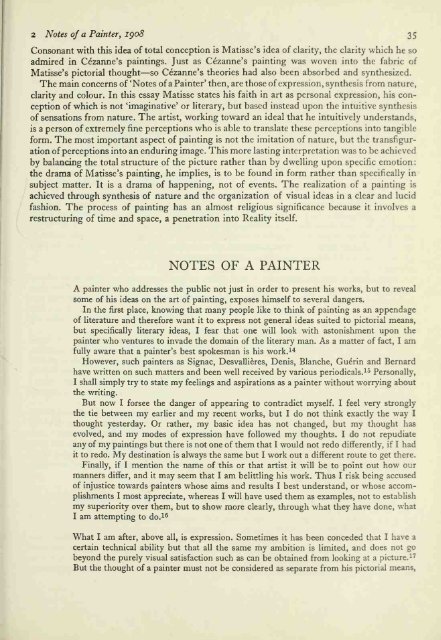 Notes of a Painter, 1908, Matisse