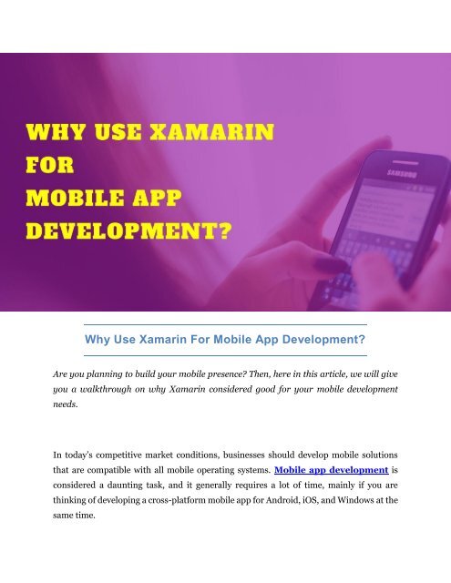 Why Use Xamarin For Mobile App Development?