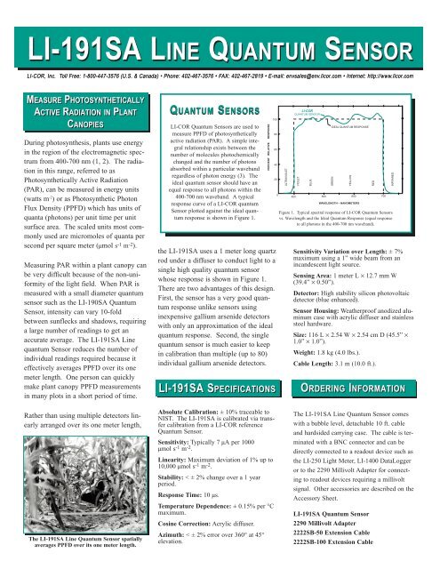 LI-191SA Line Quantum Sensor Brochure - LI-COR Biosciences