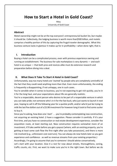 How to Start a Hotel in Gold Coast