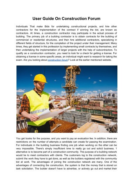 User Guide On Construction Forum