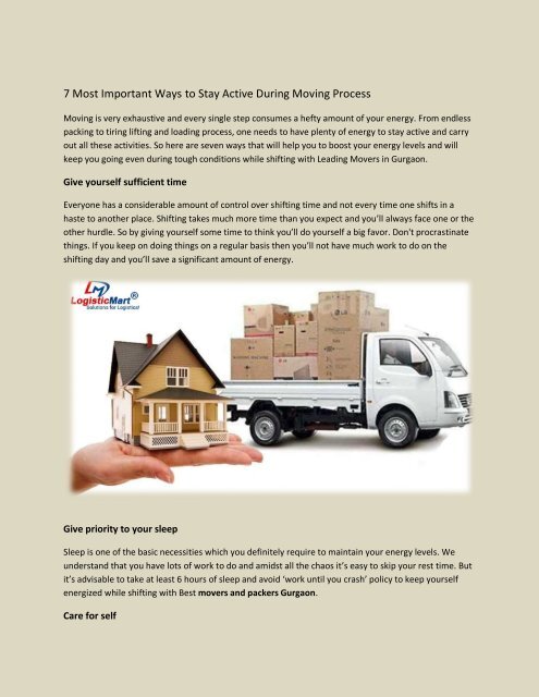 7 Important tips to stay active in whole moving process