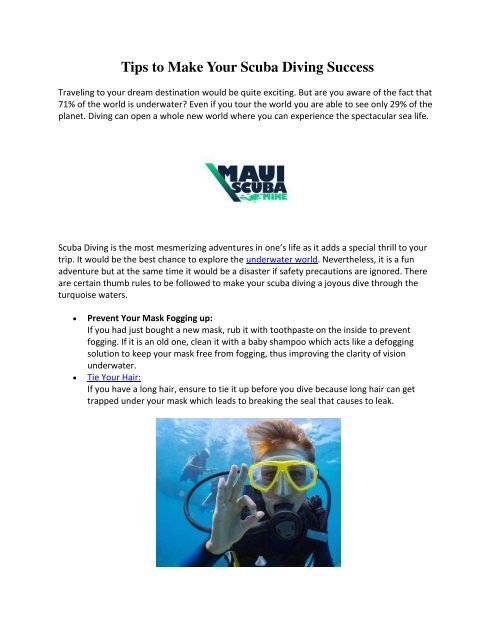 Tips to Make Your Scuba Diving Success