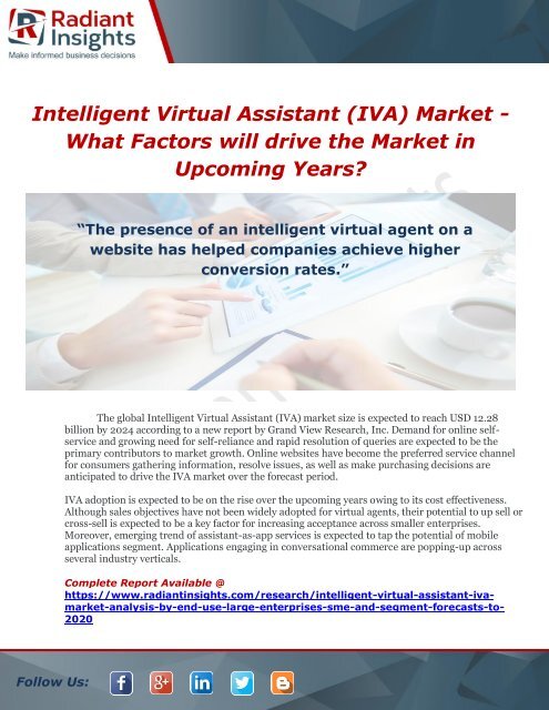Intelligent Virtual Assistant (IVA) Market Size is Expected to Reach USD 12.28 billion by 2024