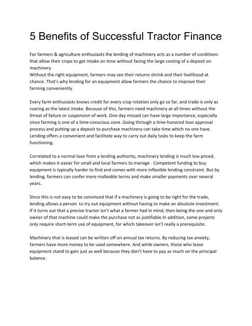 5 Benefits of Successful Tractor Finance
