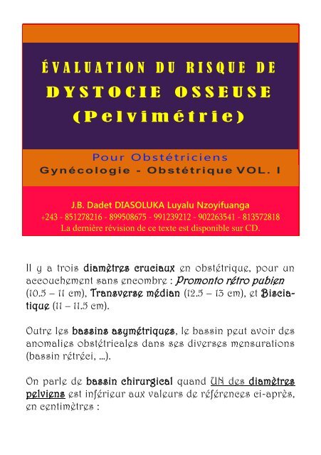 Pelvimétrie - ÉVALUATION DU RISQUE DE L'ACCOUCHEMENT (DYSTOCIE OSSEUSE)