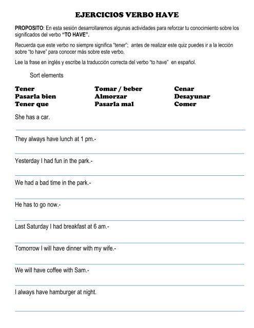 EJERCICIOS VERBO HAVE
