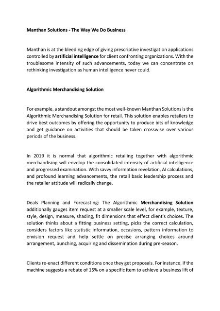 Manthan Solutions - The Way We Do Business