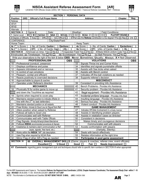 NISOA Assistant Referee Assessment Form [AR]