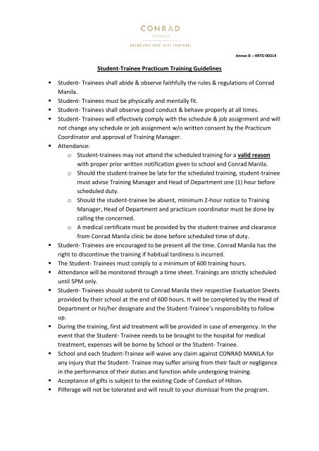 Student Trainee Policy Guidelines