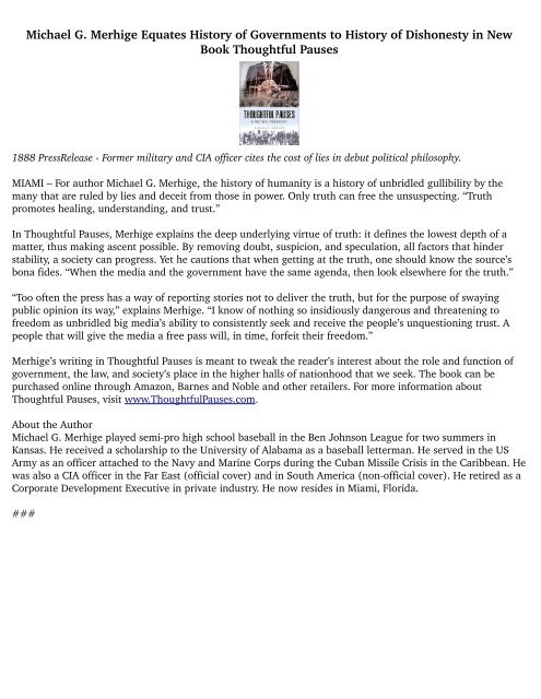 Michael G. Merhige Equates History of Governments to History of ...